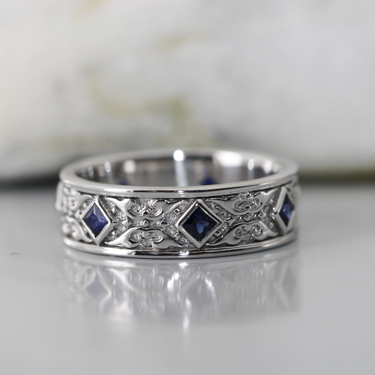 Unique Princess Cut Blue Sapphire Celtic Men's Ring For Him – Love JC Ring