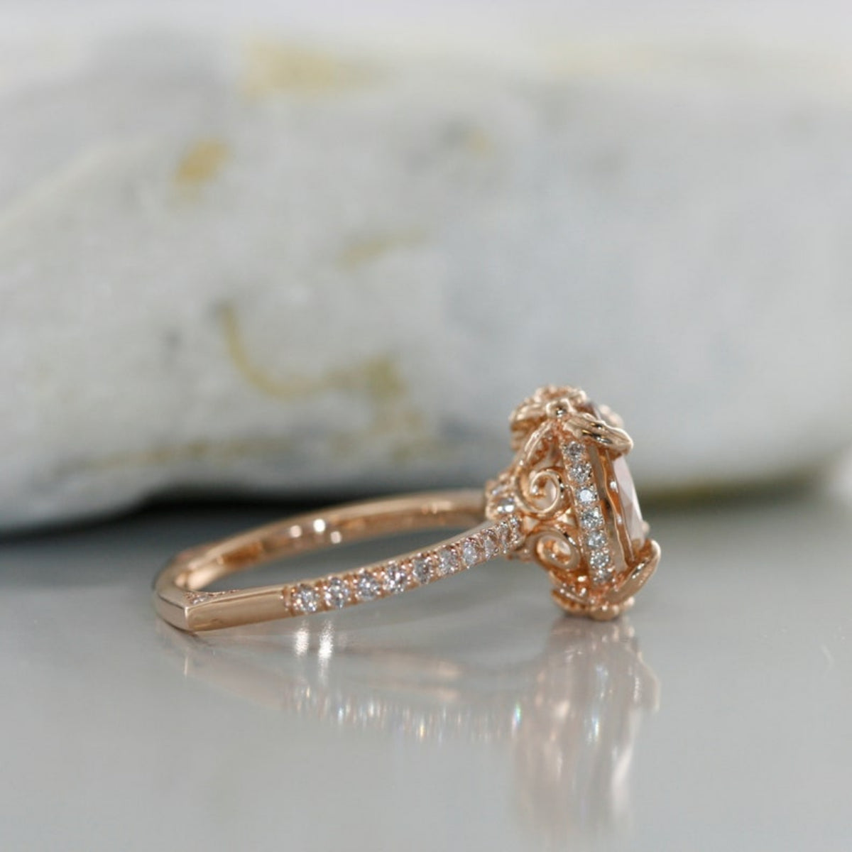 Unique Love Flow 3 Carat Morganite Gemstone and Diamond Euro Style Sha ...